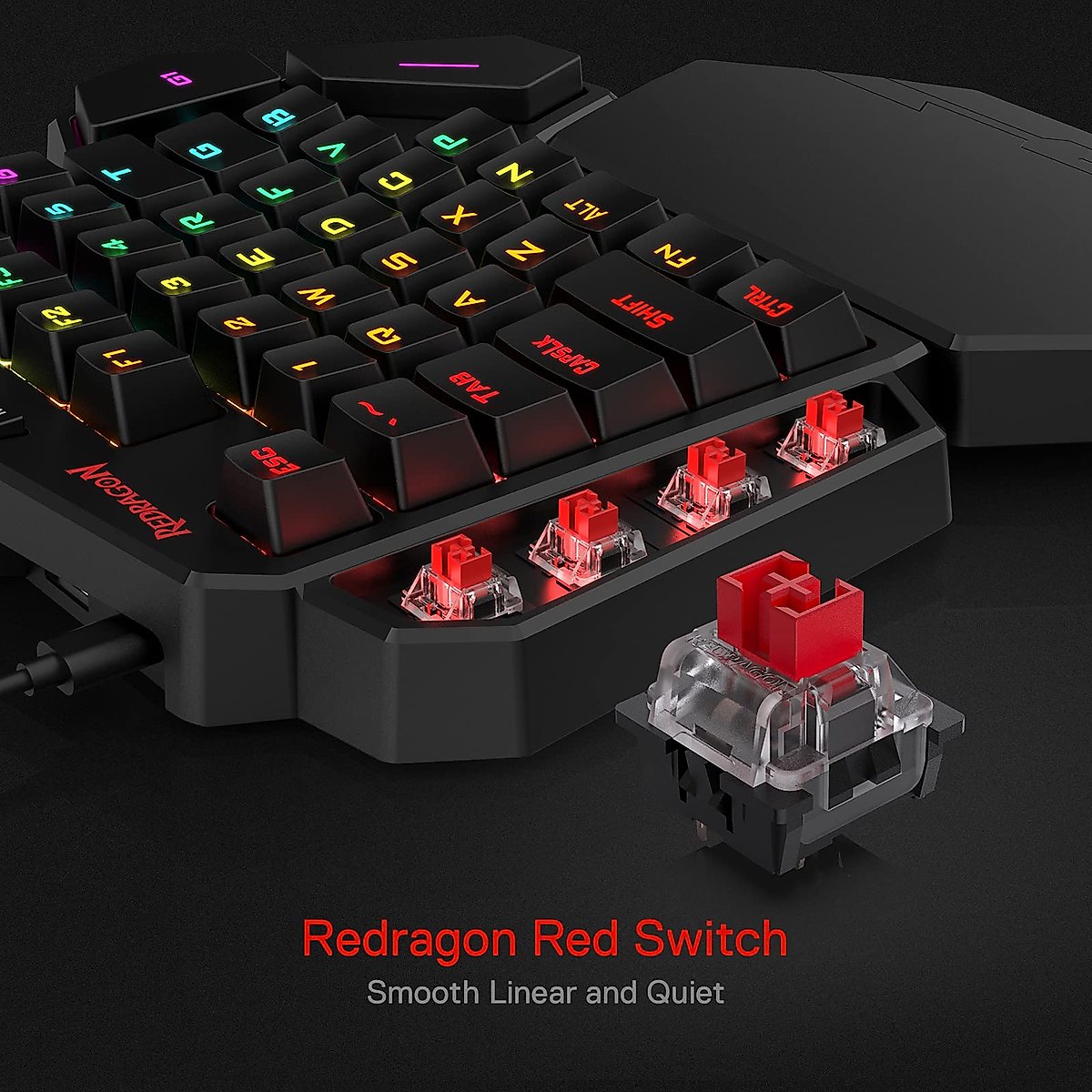 Redragon K585 DITI Wired One-Handed RGB Mechanical Gaming Keyboard, 42 Keys Type-C Professional Gaming Keypad w/Upgraded Hot-Swappable Socket, 7 Onboard Macro Keys & Detachable Wrist Rest