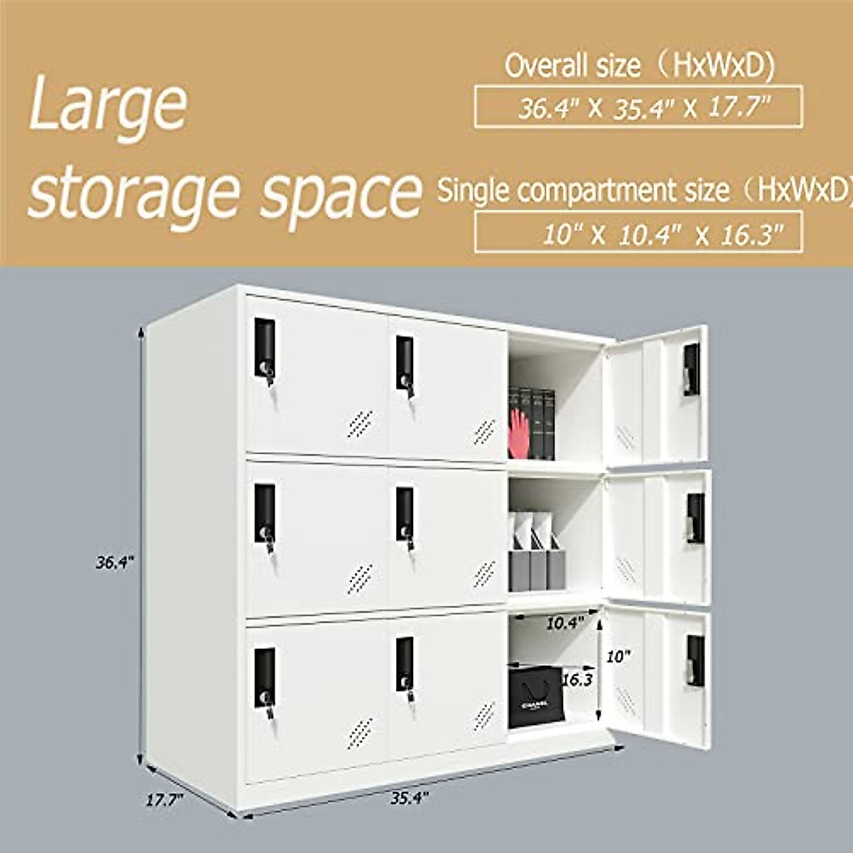 MECOLOR Full White Color Metal Office and Home Storage Cabinet Locker with 9 Doors Garage Tool Cabinets (Full White, 9D)…