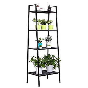 XIAOSENLIN 5-Shelf Modern Bookcase, Freestanding Ladder Bookshelf with Industrial Metal Frame for Living Room Bedroom Home Office (Black-4 Tier)