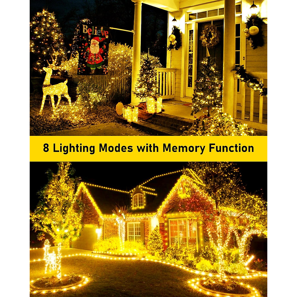 KNONEW 532FT Outdoor Christmas Fairy Lights Plug in,1600 LED String Lights Outdoor Waterproof 8 Modes Memory Times for Wedding Bedroom Walls Garden Trees Decoration(Warm White)