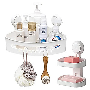 TAILI Bathroom & Kitchen Suction Cup Storage Basket Set Pack of 2 Wall Mounted Organizer for Shampoo,Soap, Conditioner, Shower Caddy Drill-Free with Vacuum Suction Cup for Kitchen & Bathroom