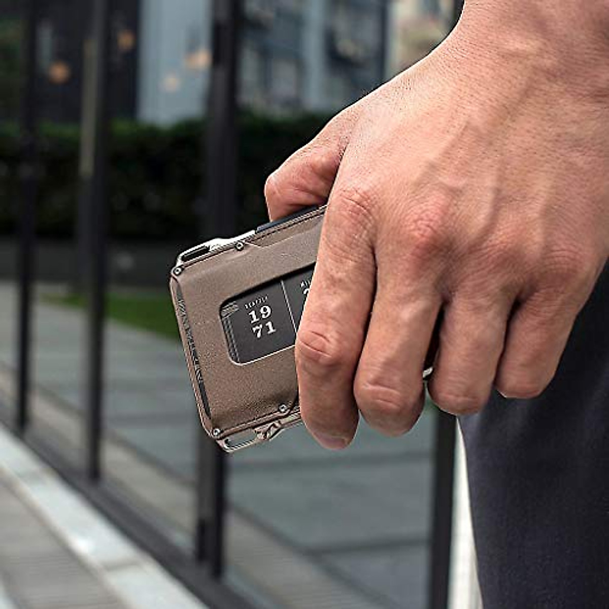 Dango Slim Minimalist Wallet for Men - RFID Blocking - Nickel Plated, Brown Rawhide/Polished Nickel