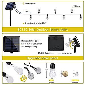 Solar Outdoor String Lights 30 LED 26 FT Crystal Globe Lights 8 Lighting Modes Waterproof Decorative String Lights Solar Powered Patio Lights for Garden Yard Porch Wedding Party Decor (Warm White)