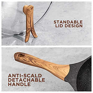 ITSMILLERS Nonstick Wok and Stir Fry Pan with Whirlwind Design 12.5 inch Die-cast Aluminum Scratch Resistant Healthy Wok with Free-standing Lid