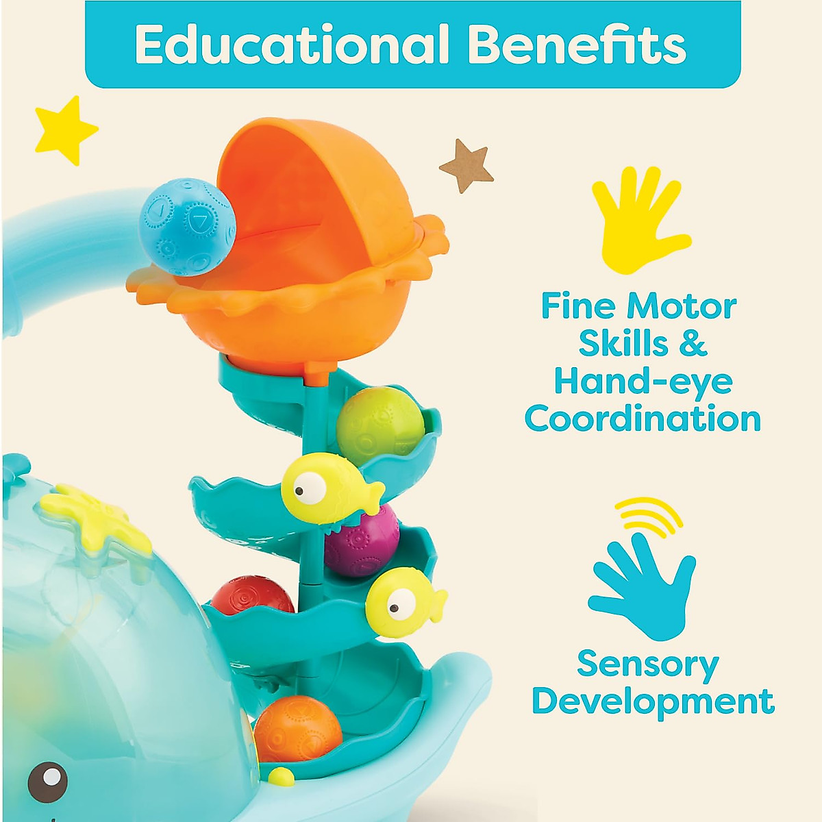 B. toys- B. play- Musical Whale Ball Popper with Lights – Developmental Sensory and Fine Motor Development- Baby Toy with 5 Balls- Babies, Toddlers- Poppity Whale- 9 months +