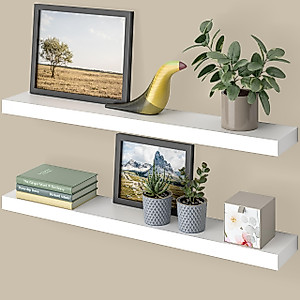 Ballucci Floating Shelves, 36" Wood Wall Shelf Set of 2, with Invisible Brackets for Bathroom, Living Room, Bedroom, Kitchen, Nursery, 6" Deep, White