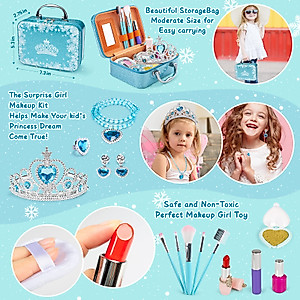KIDCHEER Kids Makeup Kit for Girls Pretend Play Make up Gift Princess Toys for Kids with Storage Bag,Blue