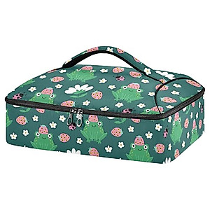 Kcldeci Insulated Thermal Food Carrier Insulated Casserole Carrier for Hot or Cold Food,Frogs with Strawberries Ladybugs Insulated Tote Bag for Potluck Cookouts Parties Picnic,Lasagna Lugger