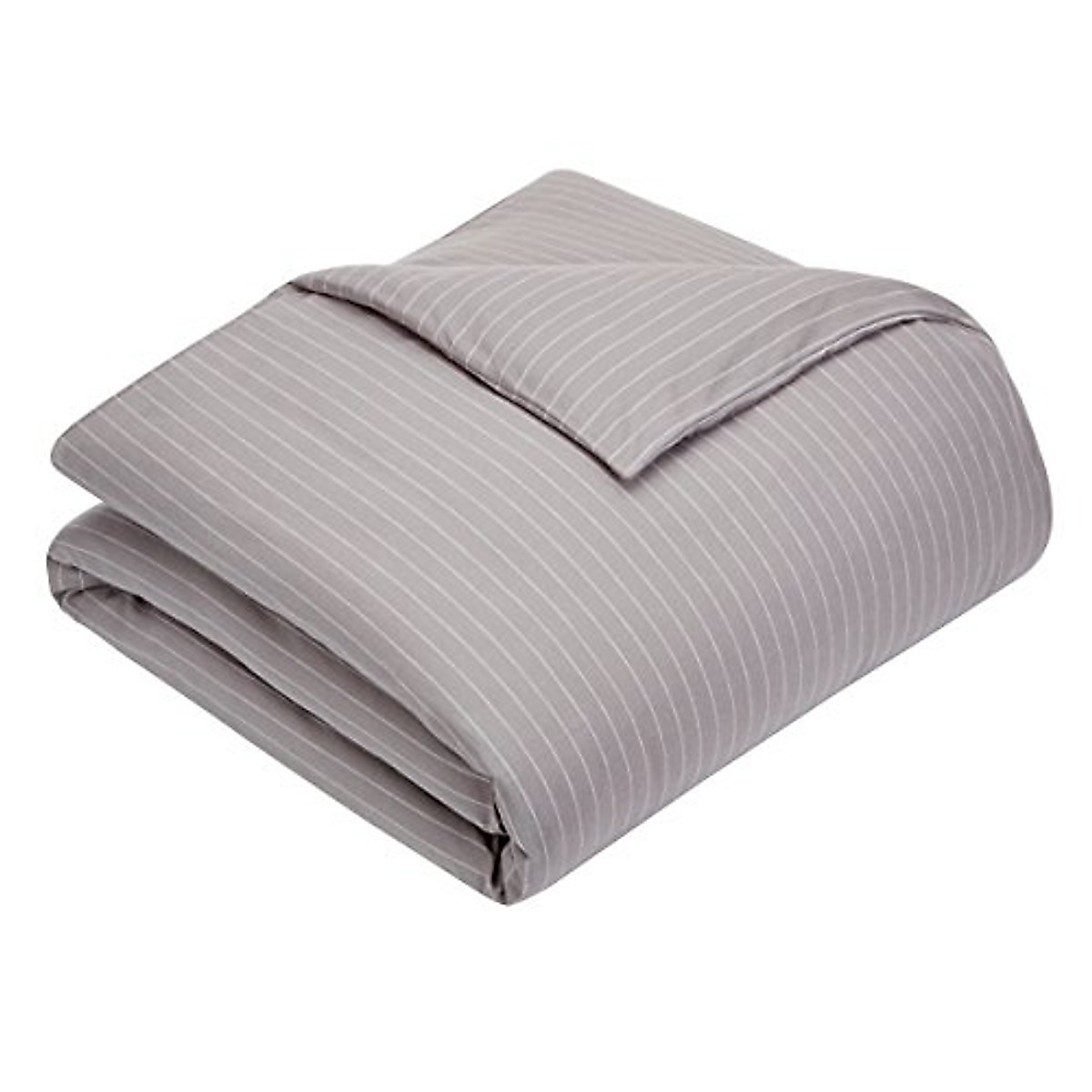 Amazon Brand – Pinzon 160-Gram Pinstripe Flannel Cotton Duvet Cover, Twin, Grey Pinstripe