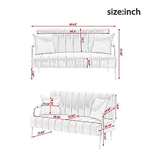 Velvet Upholstery Loveseat Tufted Futon Sofa,Australian Cashmere Fabric Accent 2-Seat Sofá Couch with Metal Legs&Throw Pillows for Living Room/Bedroom/Apartment/Office/Studio/Compact Space