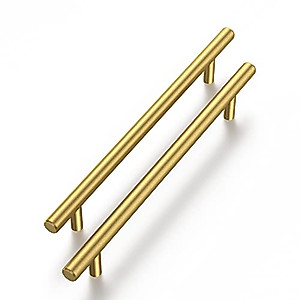 Haliwu 10 Pack Gold Cabinet Pulls,5 Inch Hole Center Brushed Brass Cabinet Pulls Stainless Steel Pulls for Cabinets Dresser Drawer Handles Gold