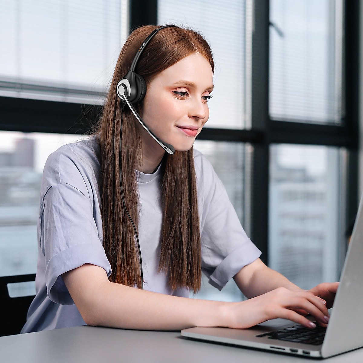 Phone Headset RJ9 with Microphone Noise Cancelling & Volume Controls, Office Telephone Headset Compatible with Polycom Plantronics Avaya ShoreTel Toshiba Digium Nortel Landline Phones, Clear Calls