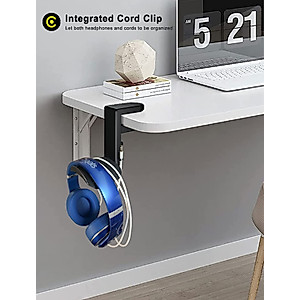ETOWIFA Headphone Holder Hanger Upgraded with Rotating & Adjustable Clamp for Controller & Headphones, Headset Stand Under Desk Hook Mount Built in Cable Clip