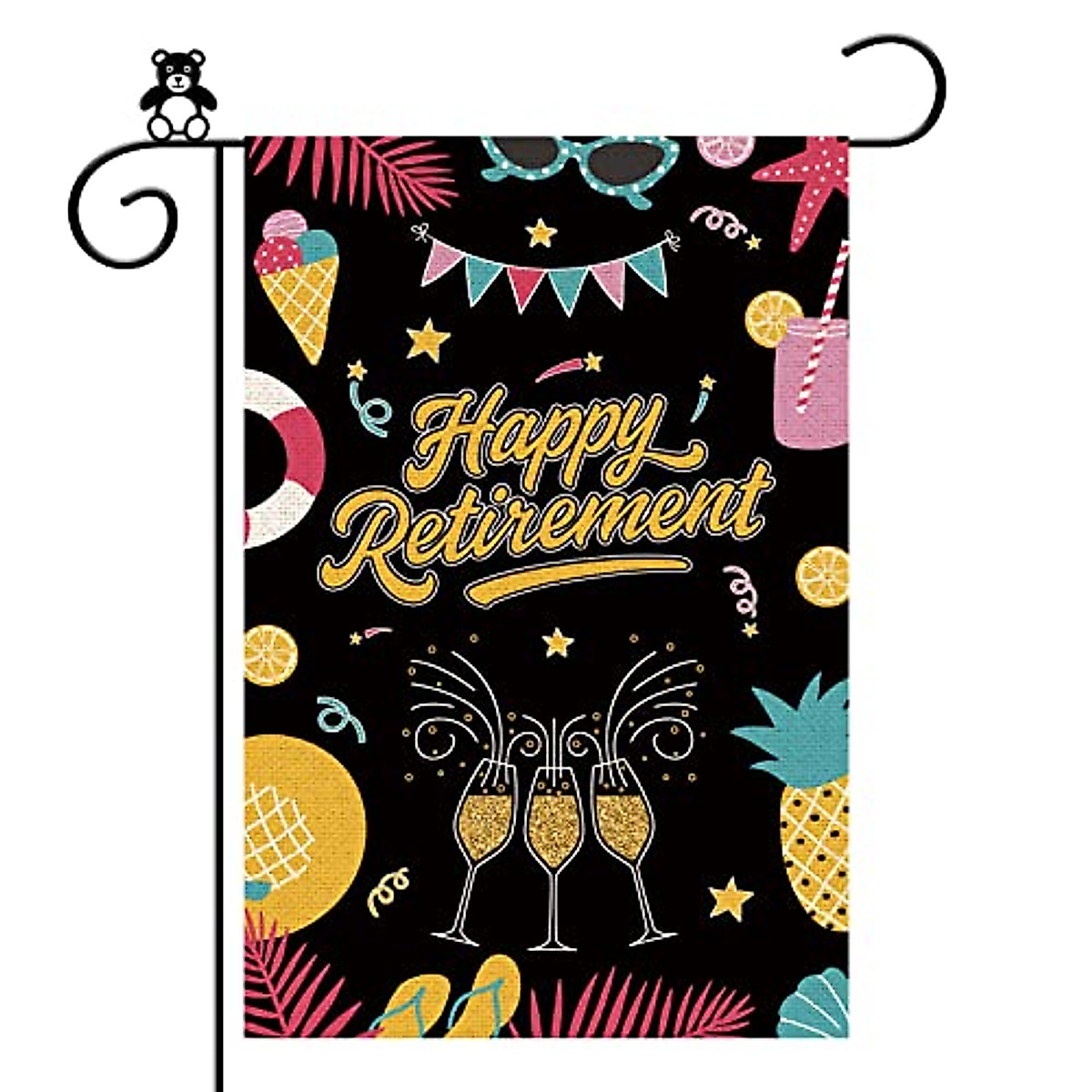 Happy Retirement Garden Flag, Retire Gift Grandparents Garden Banner Goodbye Tension Hello Pension Flag Yard Outdoor Decor, 12 x 18"