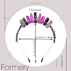Formery Amethyst Quartz Crown Silver Purple Raw Crystal Headband Handmade Natural Stones Aura Tiara Headpiece for Women and Girls