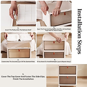 YYW Collapsible Storage Bins with Lids- 36QT Folding Storage box with Wheels, Clear Stackable Plastic Containers for Closets Organizer (Four layers 44*31.5*97)