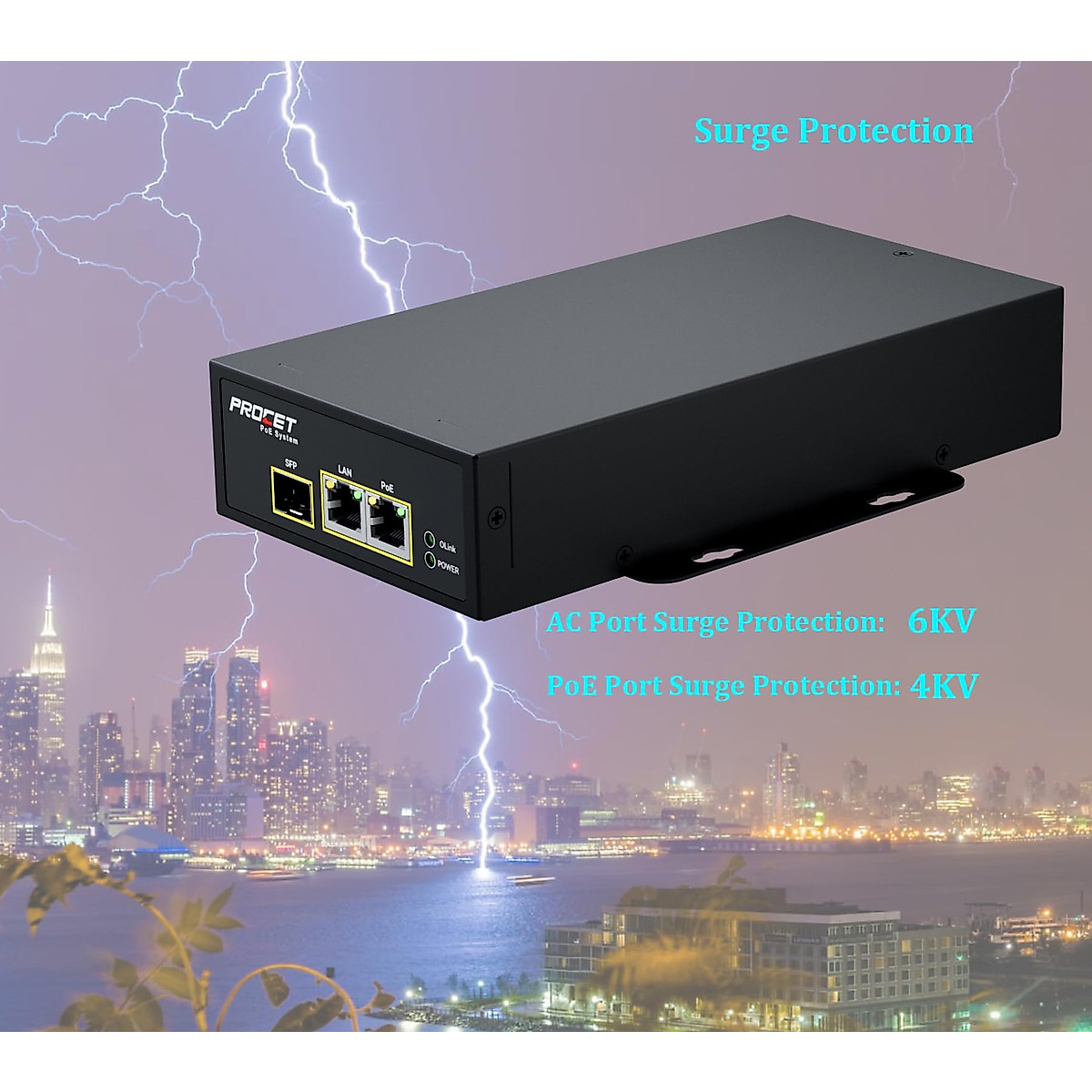 PROCET SFP Fiber PoE Injector SFP/Uplink PoE++ 95W Industrial PoE Power Supply, Gigabit IEEE802.3bt/ PoE++ Fiber Optic PoE Power Injector, Wide Temp -40℉ to 149℉, PT-PSE109GBRO-A-S