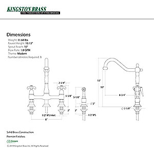 Kingston Brass Elements of Design ES1275TXBS Lafayette 8' Centerset Kitchen Faucet with Brass Sprayer, 8- 3/4', Oil Rubbed Bronze