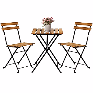 FDW 3 Pieces Folding Patio Furniture Set Bistro Set Portable Conversation Set All Weather Resistant Outdoor Furniture with 2 Folding Chairs Table for Patio Outdoor Backyard, Nature