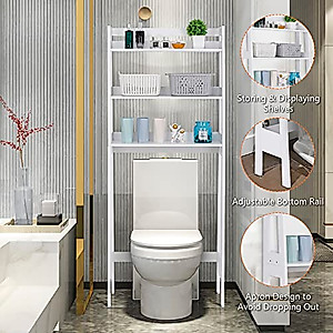 HomGarden Over The Toilet Organizer, 3-Shelf MDF Bathroom Space Saver Storage for Living Room Restroom Laundry, White