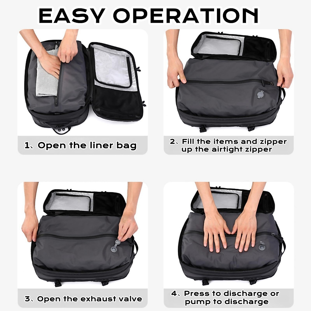 Vacpack Backpack,2025 New 60L Expandable Vacuum Compression Bag with Electric Vacuum Pump, Water Resistant and Anti Theft, Space Saver Bags for Travel Camping(With Air Pump)