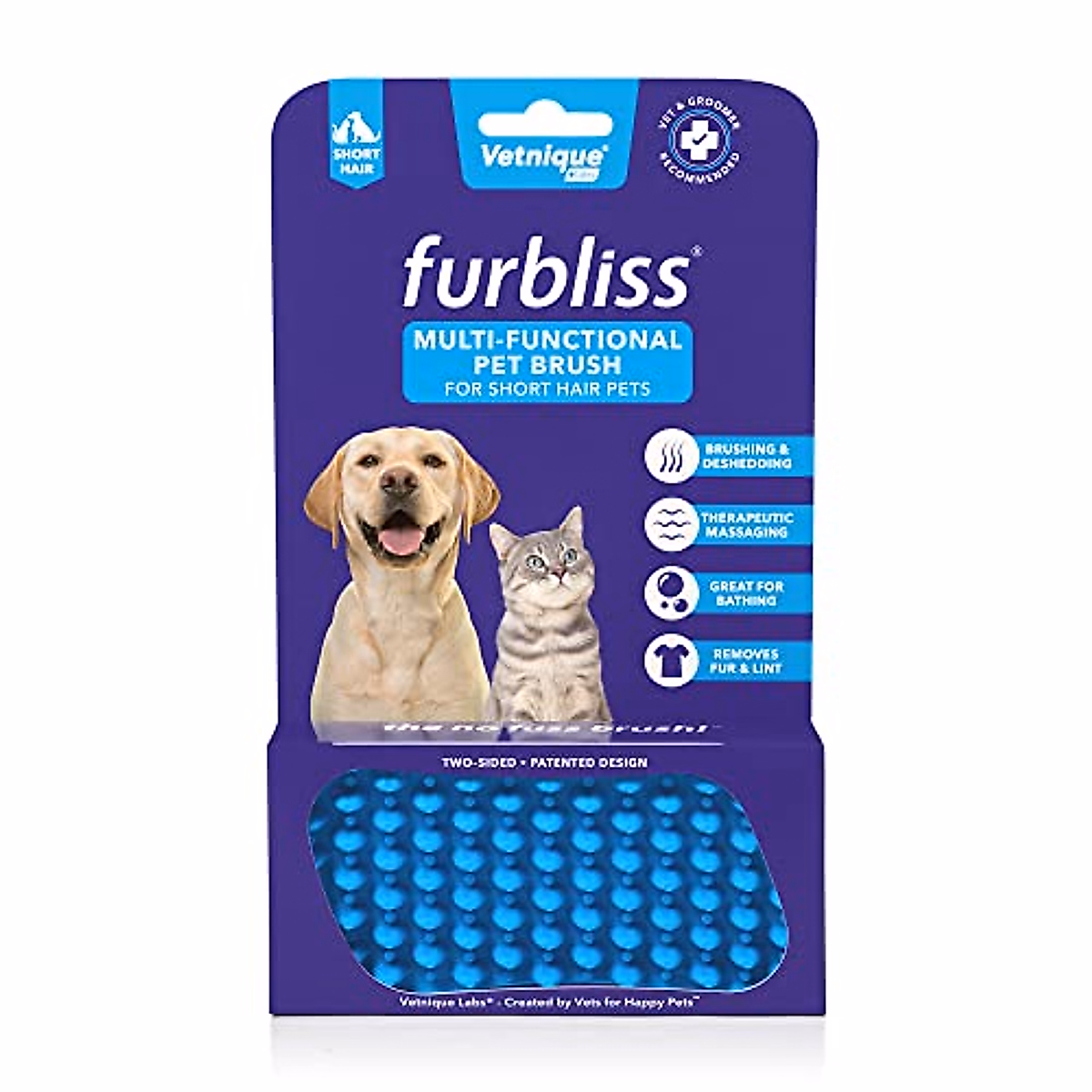 Furbliss Dog Brush for Grooming, Brushing and Bathing Dog & Cats, Great for the Bath Deshedding and Massaging Your Pet, 1 Soft Pet Brush - by Vetnique Labs (Short Hair Pet)
