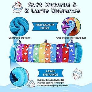 HOMEYA Guinea Pig Tunnel Kit,Pet Hideout Play Tube Hideaway Bedding+Small Animal Hammock&Cozy Bed Nest,Funny Toys and Cage Accessories for Ferret Rat Hamster Squirrel Chinchilla Sugar Glider-Rainbow