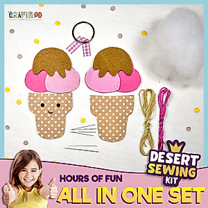 12 Pre-Cut Mini Treats Dessert Fun Kids Sewing Kit for Kids Ages 8-12 Children Beginners Sewing kit kid crafts Make Your Own Felt Pillow Plush Craft Kit Girls and Boys Art Craft Kits Learn to Sew Kit