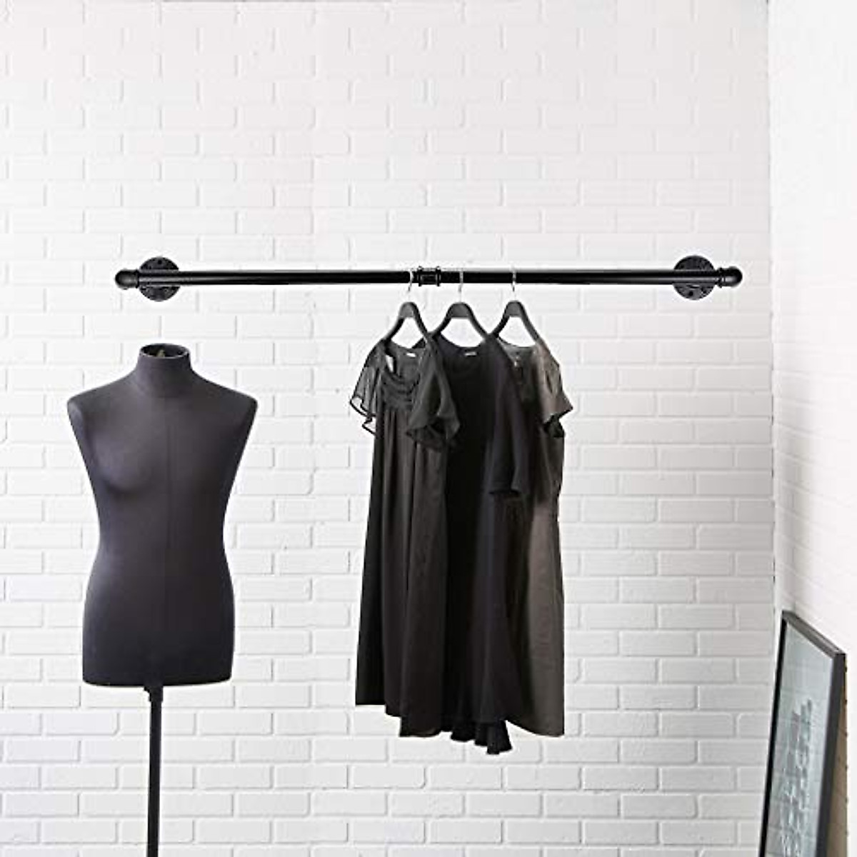 Sumnacon 31.9 Inch Industrial Pipe Clothing Rack Bar - Heavy Duty Rustic Coat Hanger with Screws, Wall-Mounted Metal Garment Holder Rack for Retail Display/Laundry/Boutique/Clothing Store, Black