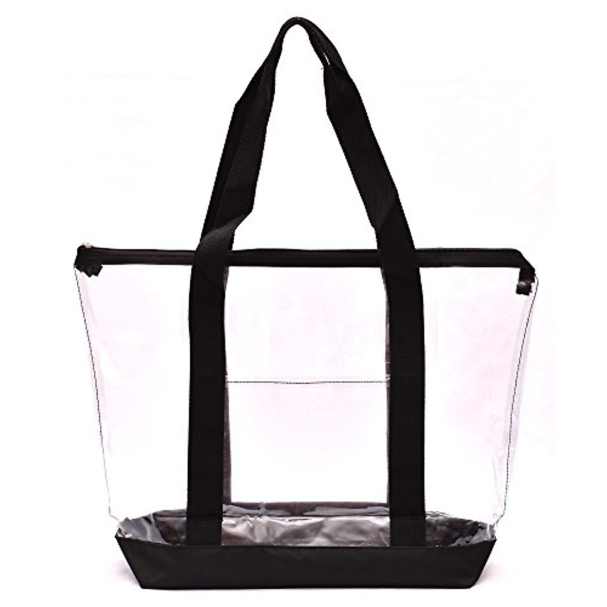 Handy Laundry Clear Tote Bag - Zipper Closure, Long Shoulder Strap, Fabric Trimming. (Black)
