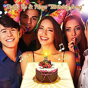 FITMITE Birthday Cards, Large LIGHT & MUSIC 3D Pop Up Birthday Cards with LED Light Blowable Candle, Chocolate Cake Musical Birthday Cards Gifts for Women & Men, Mom & Dad, Wife,Sister,Kids,Friends