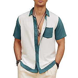 PJ PAUL JONES Men 50s Retro Bowling Shirt Short Sleeve Summer Beach Shirt White, Small