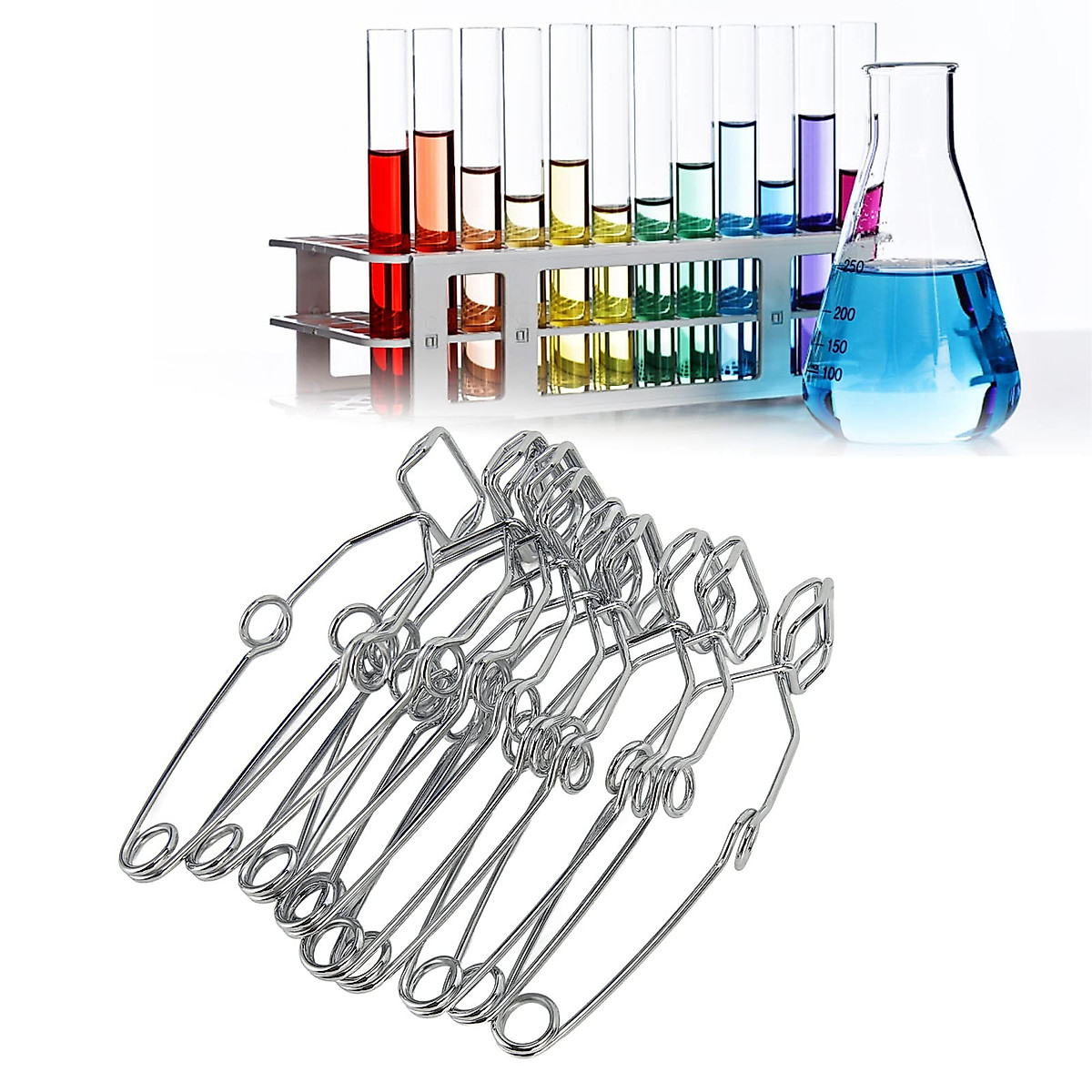 10PCS Spring Test Tube Holders Stainless Steel Clip Clamp, Lab Test Tube Clamp with Finger Grip, Laboratory Experiment Testing Holder Tool for Standard Test Tubes, 14.6cm / 5.7inch