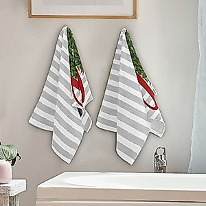 Christmas Wreath Joy to World Hand Bath Towel Winter Cardinal Birds Kitchen Bathroom Faucet Towel White Gray Stripe Fingertip Towel Set Highly Absorbent Guest Shower Towels 16x30 Holiday Decorations