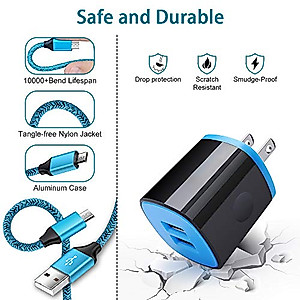 Android Charger Fast Charging Micro USB Cable, 6FT Nylon Micro Cord Wall Charger Block, AbcPow 2.1A Power Adapter with Phone Cord Compatible for Samsung Galaxy S7 S6 J7 J3 Note 5, LG G4 Motorola, HTC