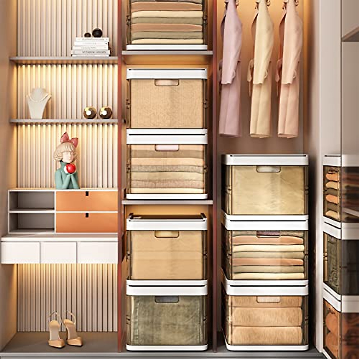 Clothes Drawer Organizer, Wardrobe Clothes Organizer for Folded Clothes, Closet Organizers and Storage for Jeans, T-shirts, Underwear, Thin Blanket, Stackable& Slideable( None Grid+7Grids+9Grids)