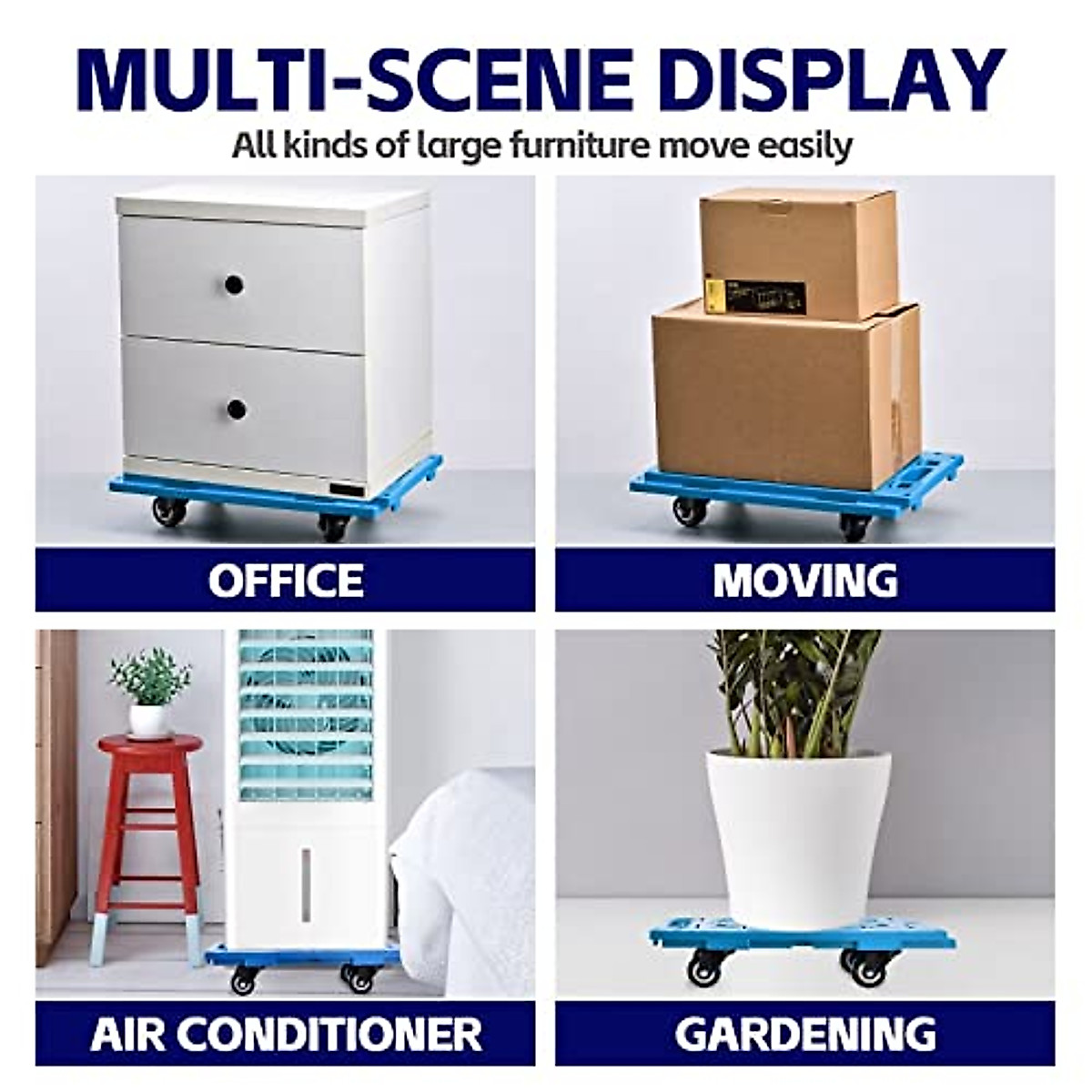 KURPHOYIN Furniture Moving Dolly with Wheels Heavy Duty Small Portable Floor Cart Interlocking Design Free Combination 2 Packs (Blue)