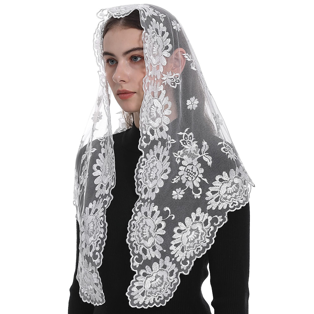 Bozidol Catholic Church Mantilla Religious Orthodox Prayer Veil Chapel Wedding First Communion Veil Iglesia Velos (White)