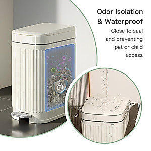 Small Bathroom Trash Can with Lid, Press-Top Lid & Foot Pedal 2-in-1 Garbage Can, 2.6 Gal Plastic Wastebasket Soft Close, Dog proof, Slim Step-On Trash Bin for Kitchen, Office, Bedroom, Dorm-White-10L