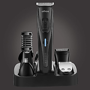 othos Multi-Functional Electric Hair Clipper Beard Trimmers Shaver Kit for Men Mustache Hair Face Nose Body Ear Trimmers Set USB Charging Rechargeable Lithium Battery Waterproof Cordless Stand LED