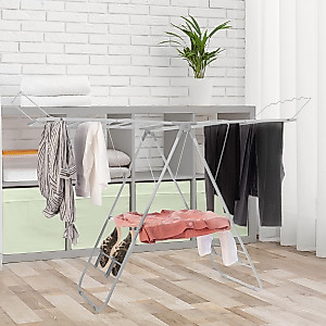 Everyday Home Clothes Drying Rack - Indoor/Outdoor Portable Laundry Rack for Clothing, Towels, Shoes - Collapsible Clothes Stand (Brushed Silver)