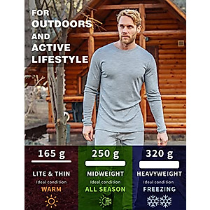 Merino Wool Men's Base Layer Pants — 100% Organic Wool Midweight Thermal Pants + Hiking Wool Socks (Medium, Black 250)