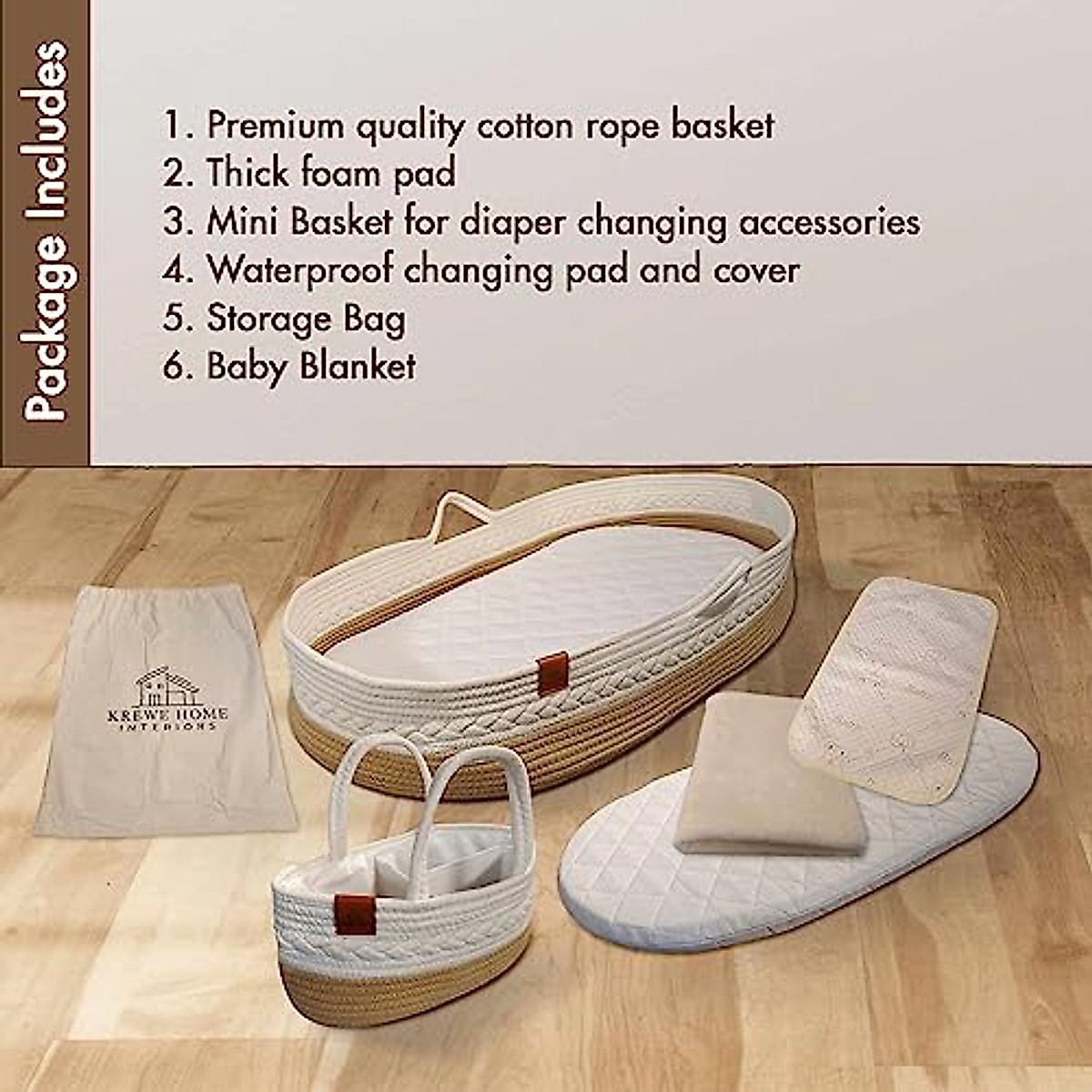 Krewe Home Interiors Baby Changing Basket For Baby Dresser - Diaper Caddy Organizer with Thick Foam Pad, Waterproof Cover & Soft Blanket |Moses Baby Bassinet, Moses Basket with Storage Bag