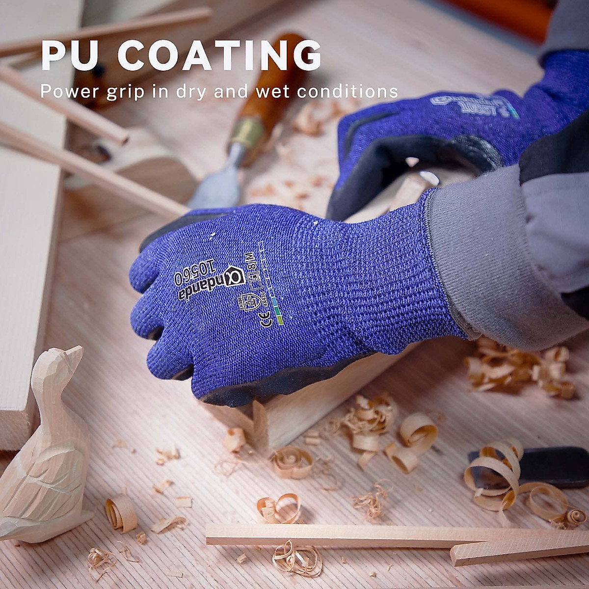 ANDANDA Cut Resistant Gloves Level C, 3D Comfort Stretch Fit, PU Coated Work Gloves with Power Grip, Ideal Work Gloves for Men/Women Handle Glass, Sharp Metal, Blue(M),1Pair