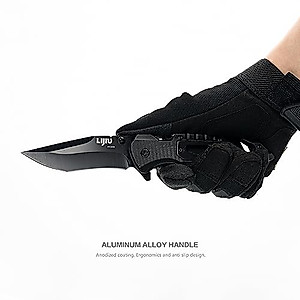 LI JIU Folding Pocket Knife - 8 inch Tactical Knife, made of high-carbon steel, Aluminum handle & Pocket Clip, Multifunctional design (Black)