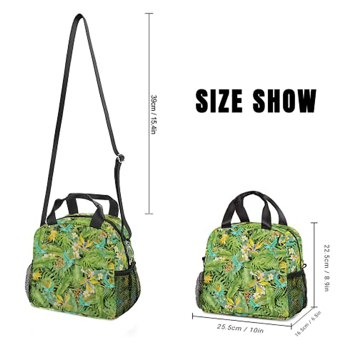 Yrindyiz Tropical Parrot Lunch Box, Reusable Palm Leaf Lunch Bag Thermal Lunch Box with Adjustable Shoulder Strap Tote Bag for Boys Girls Women Men