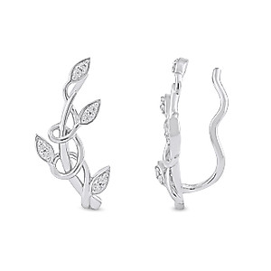 Sterling Silver 1/6ct.TDW Diamond Leaf Climber Fashion Earrings for Women(I-J, I2)