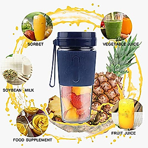 Ecoledix, Portable Blender Personal Size Blender Mixer Fruit Juicer Mini Blender Onehanded Drinking with Rechargeable USB for Sorbet Smoothie Fruit Juice Milk Shakes OutsideInside 280ML (Navy)…