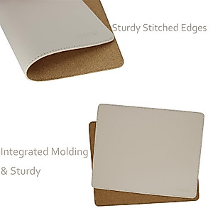 KINOPREV Leather Mouse Pad - Wood Mouse Pad with Stitched Edge,PU Non-Slip Mouse Pad,Double Side Mousepad,Waterproof Gaming Mouse Pad for Computers,Laptop,Office & Home,10.2" x 8.3",1 Pack (Beige)