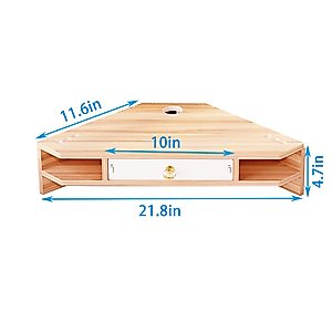 KUAIYU Triangle Monitor Riser,Cut Triangular Computer Monitor Desktop Corner Stand,Desktop Corner Shelf With Drawers Wooden Computer Stand With Storage Laptop Risers Office Organization.
